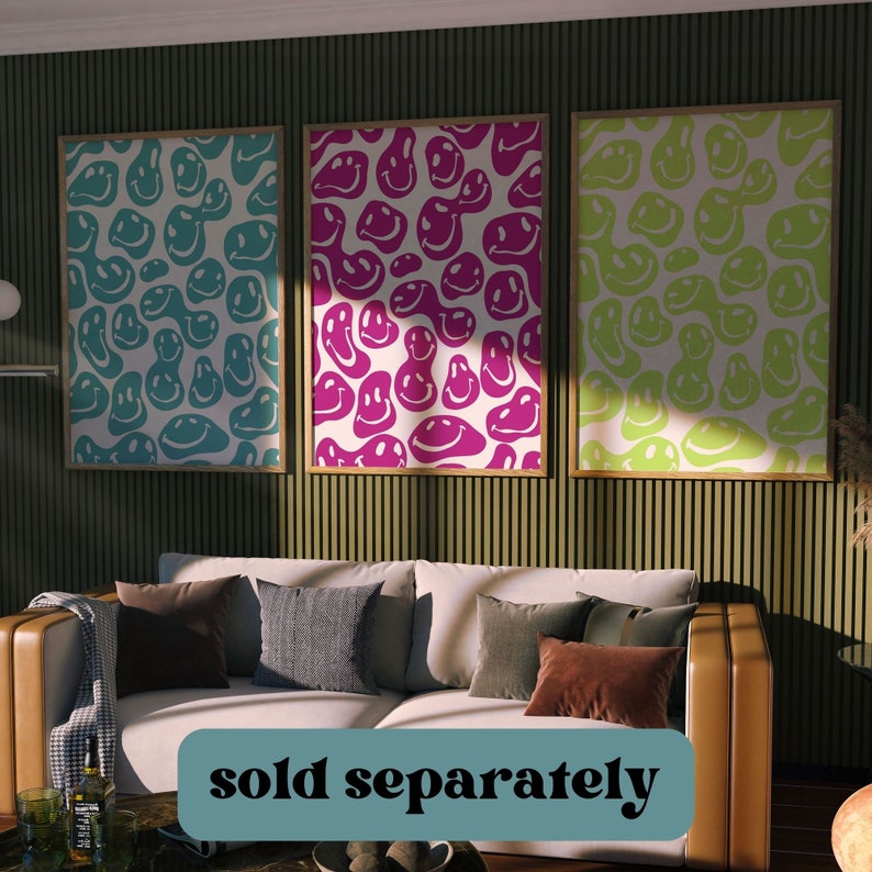 Wavy Smiley Wall Art Blue Wavy Retro Smiley Faces, Digital Download ...