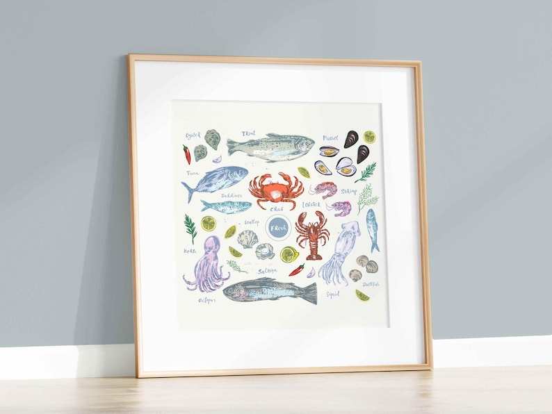 Seafood Wall Art | Digital Download Artwork, Printable Poster, Summer ...