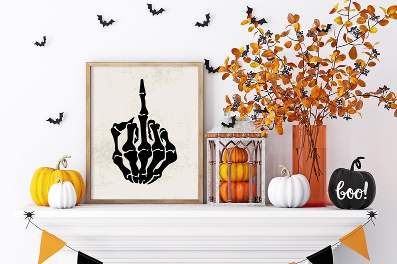 Skeleton Middle Finger Wall Art | Halloween Printable, Spooky Decor ...