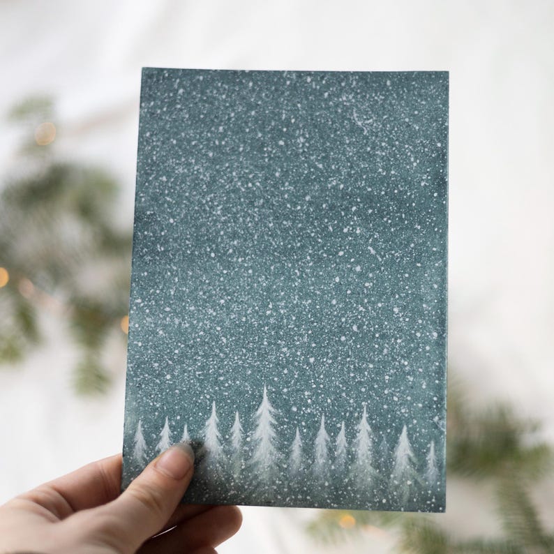 Snowy Forest Card, Winter Night, Christmas Card, Holiday - Etsy