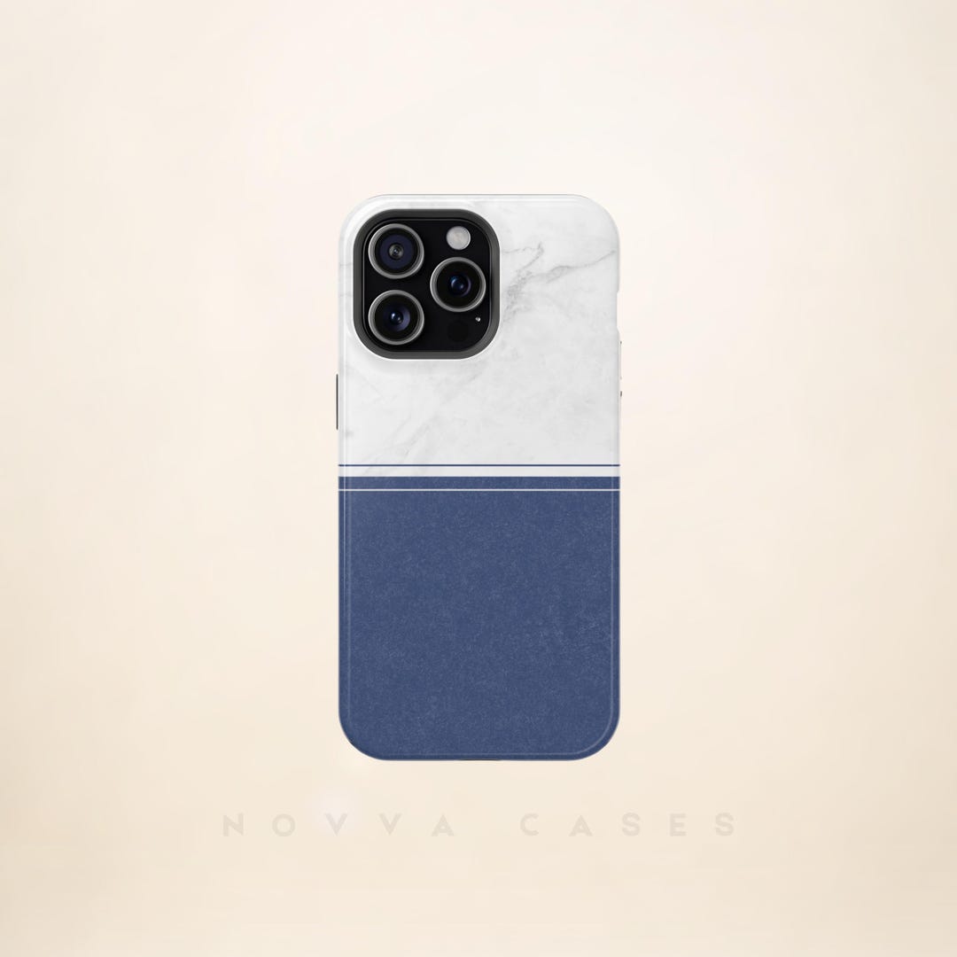 Minimalist Marble & Blue Duotone Phone Case for iPhone 11 12 13 14 15 ...