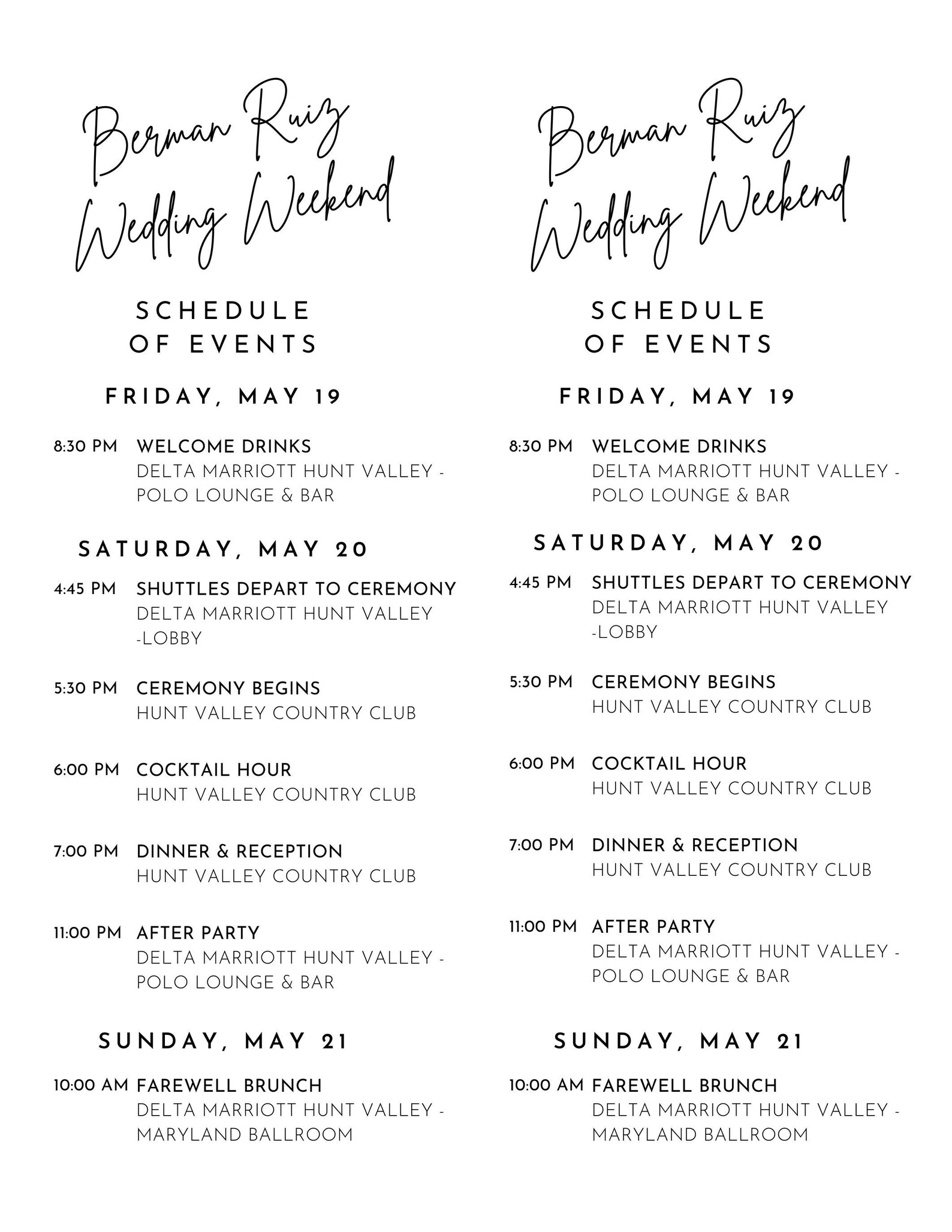 Editable - Wedding Weekend Schedule Minis - Digital Templates - Etsy