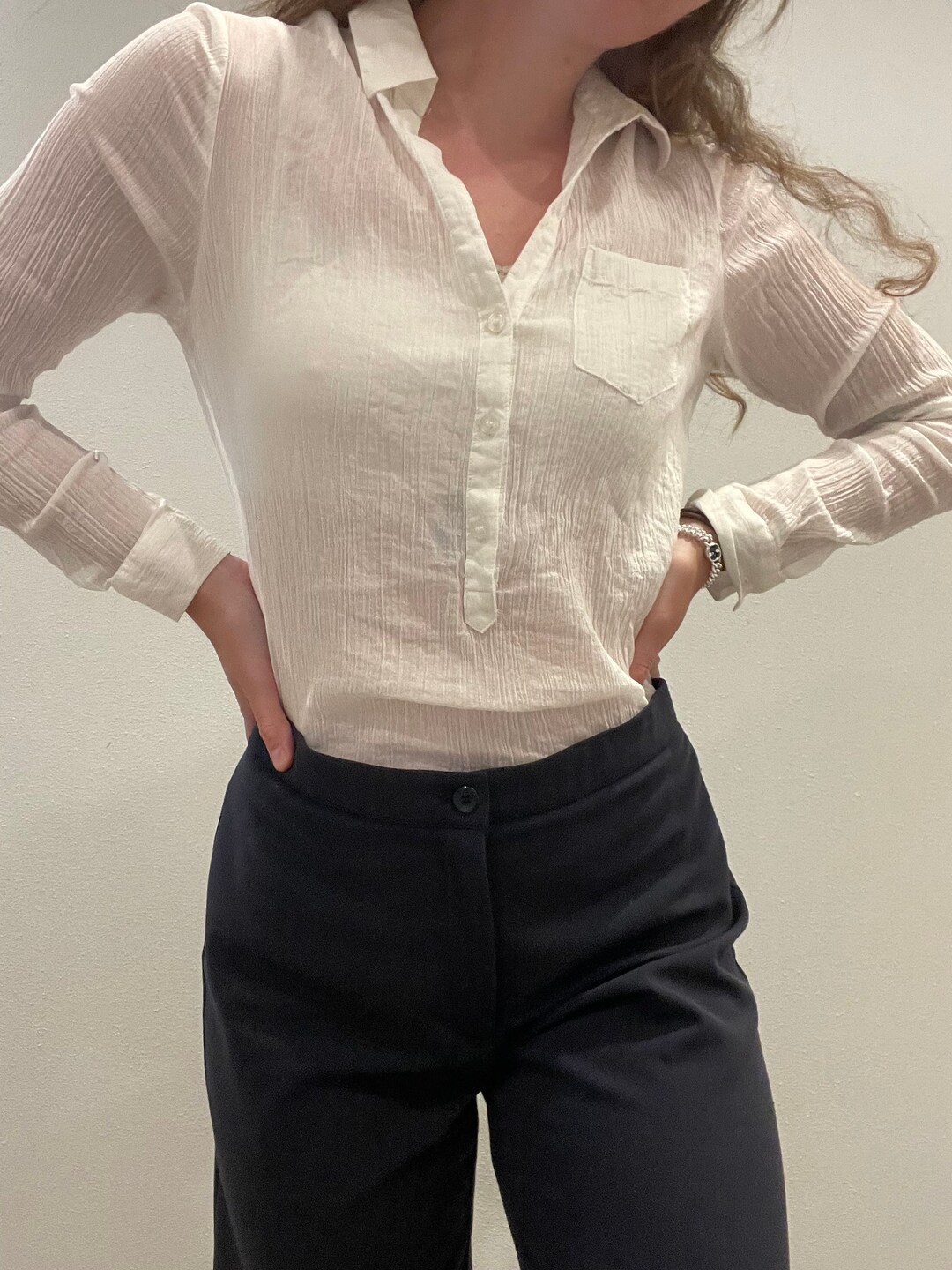 Vintage White Plisse Blouse - Etsy