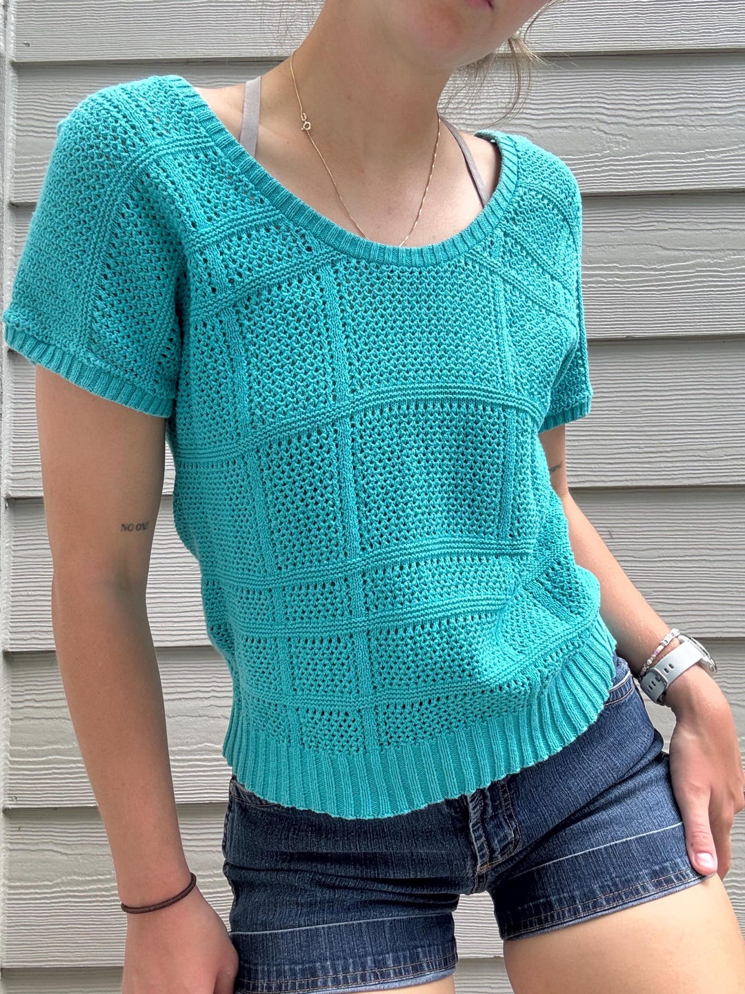 Vintage Ladies Turquoise Knit Sweater - Etsy