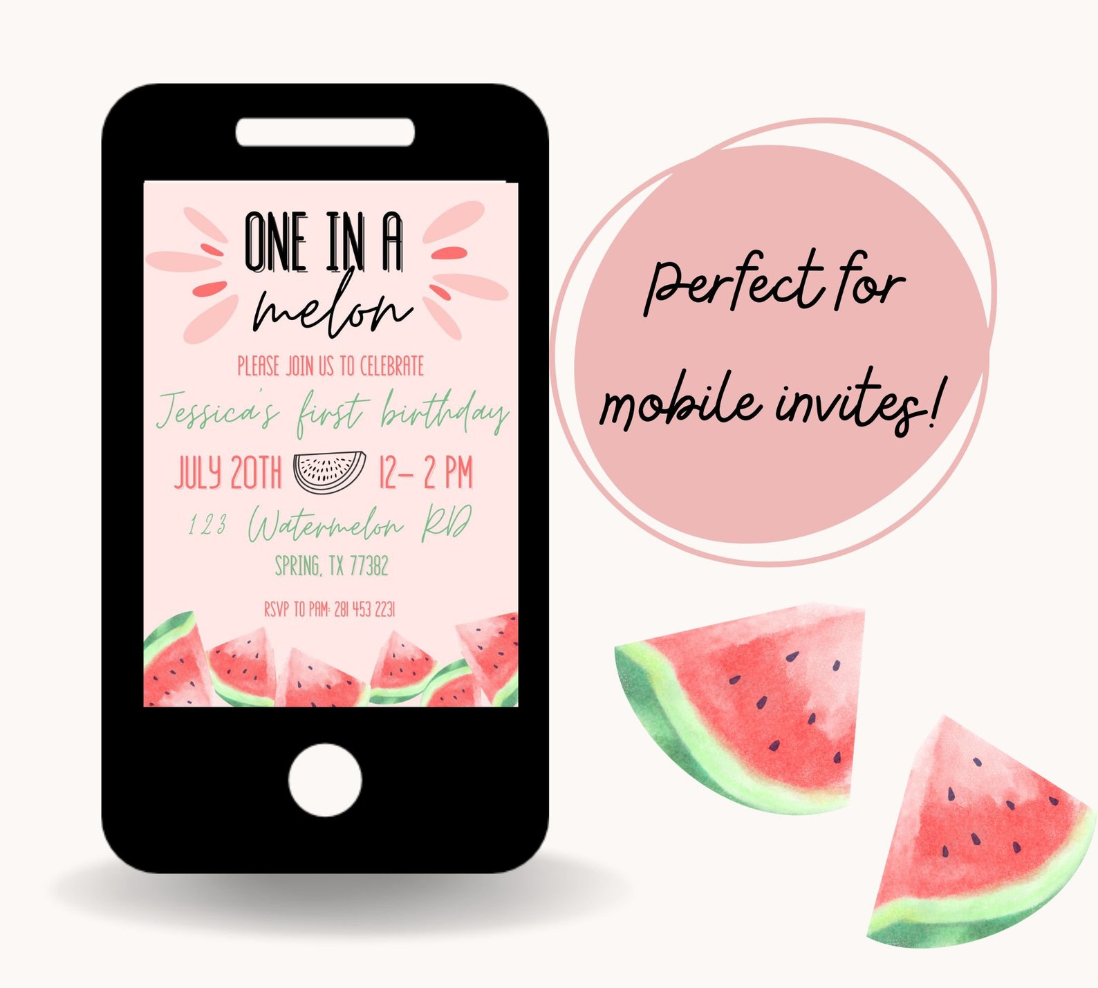 Watermelon Birthday Invitation, CANVA Birthday Invitation Template ...