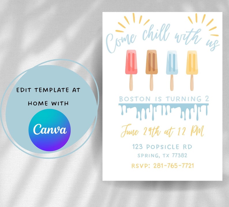 Summer Invitation, Summer Birthday Invitation Template, Editable Invitation, Popsicle Instant ...