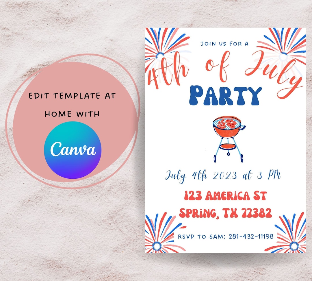 4th of July Invitation, Fourth of July Template, 4th of July Instant ...