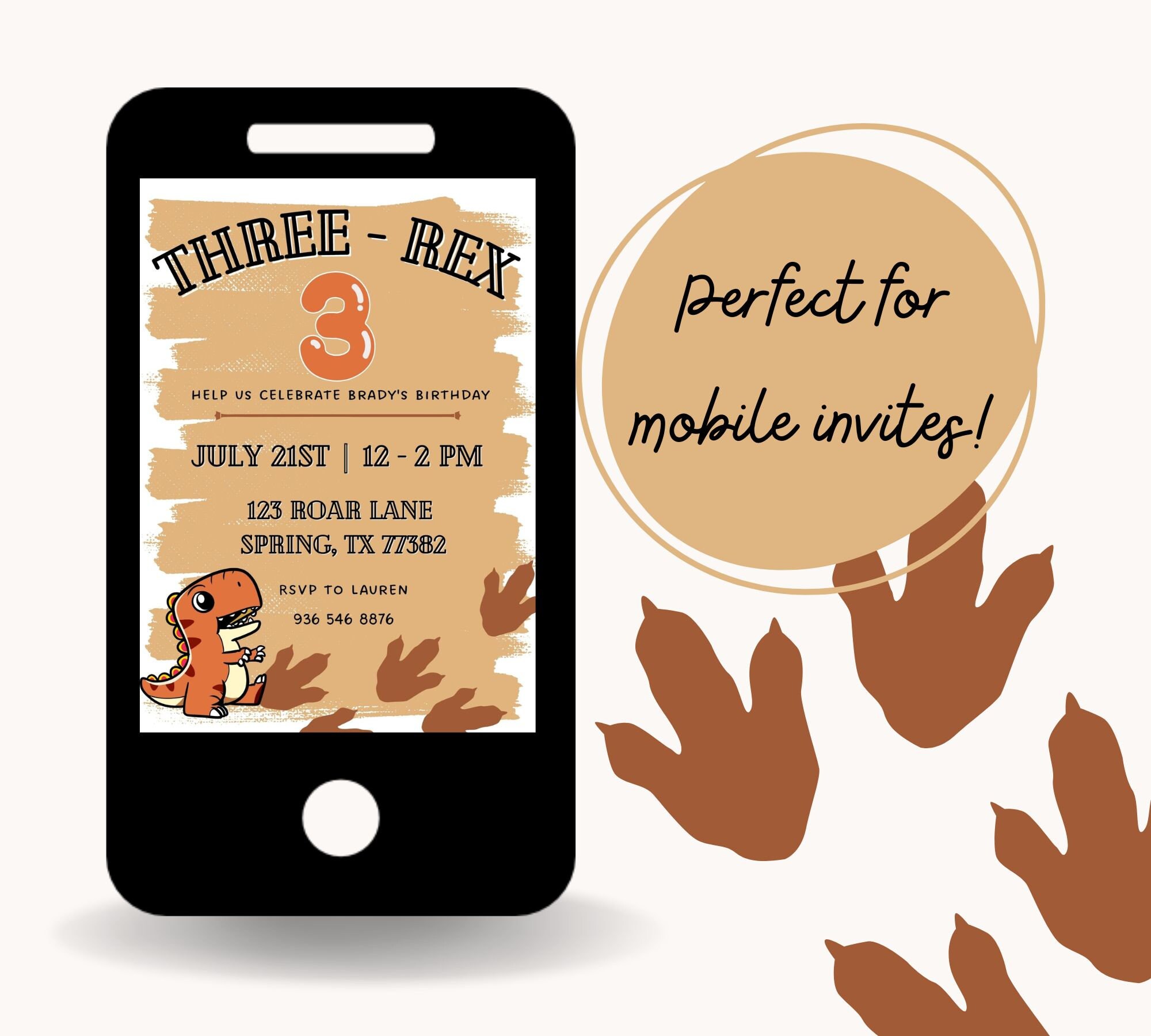 T-rex Birthday Invitation, CANVA Birthday Invitation Template, Editable ...