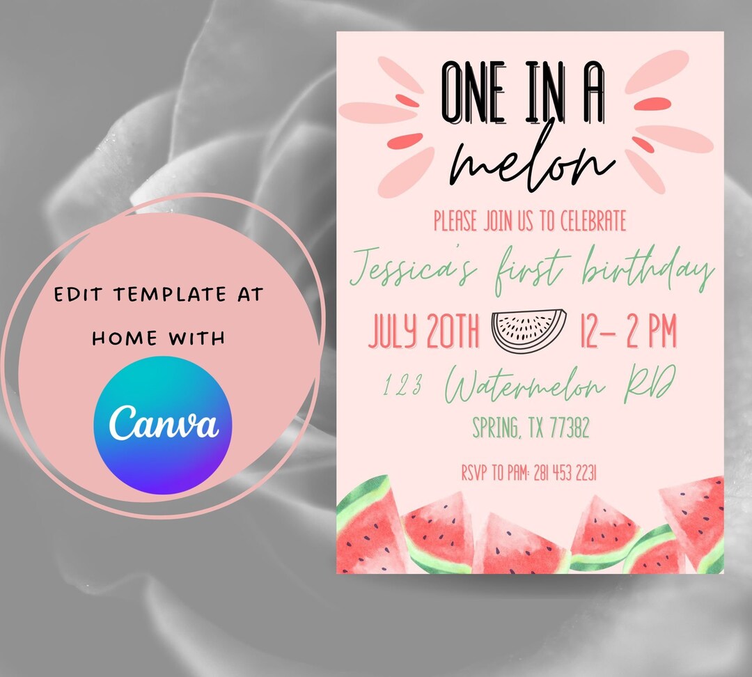 Watermelon Birthday Invitation, CANVA Birthday Invitation Template ...