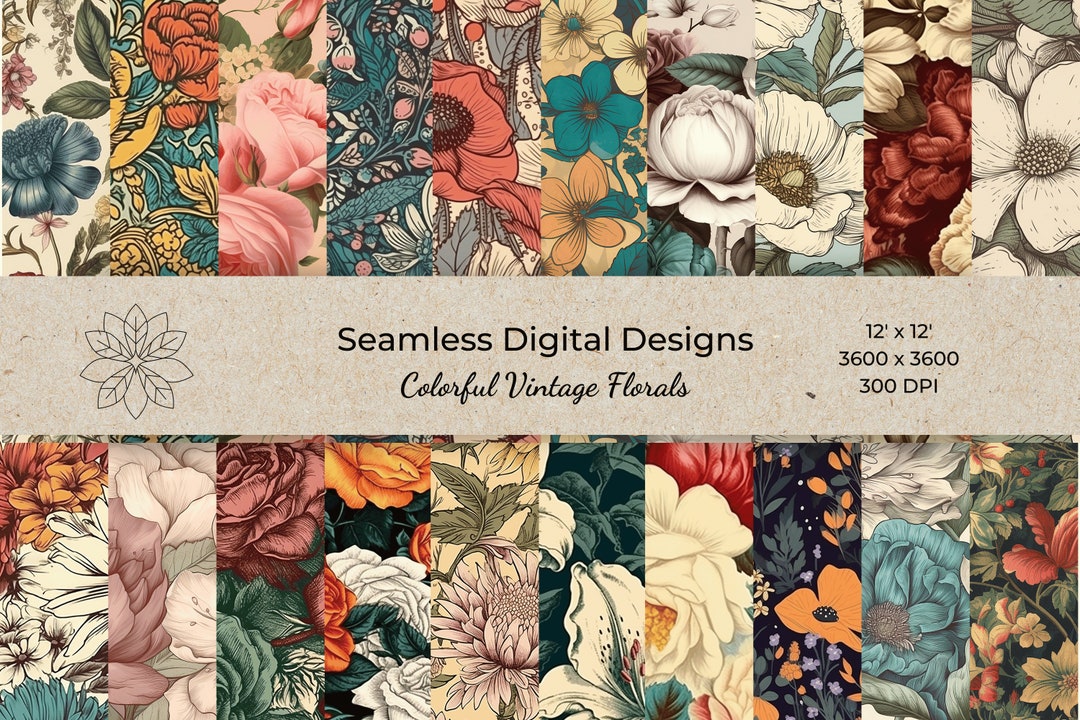 Vintage Floral Digital Paper Set, 20 Seamless Retro Designs (PNG) - Etsy