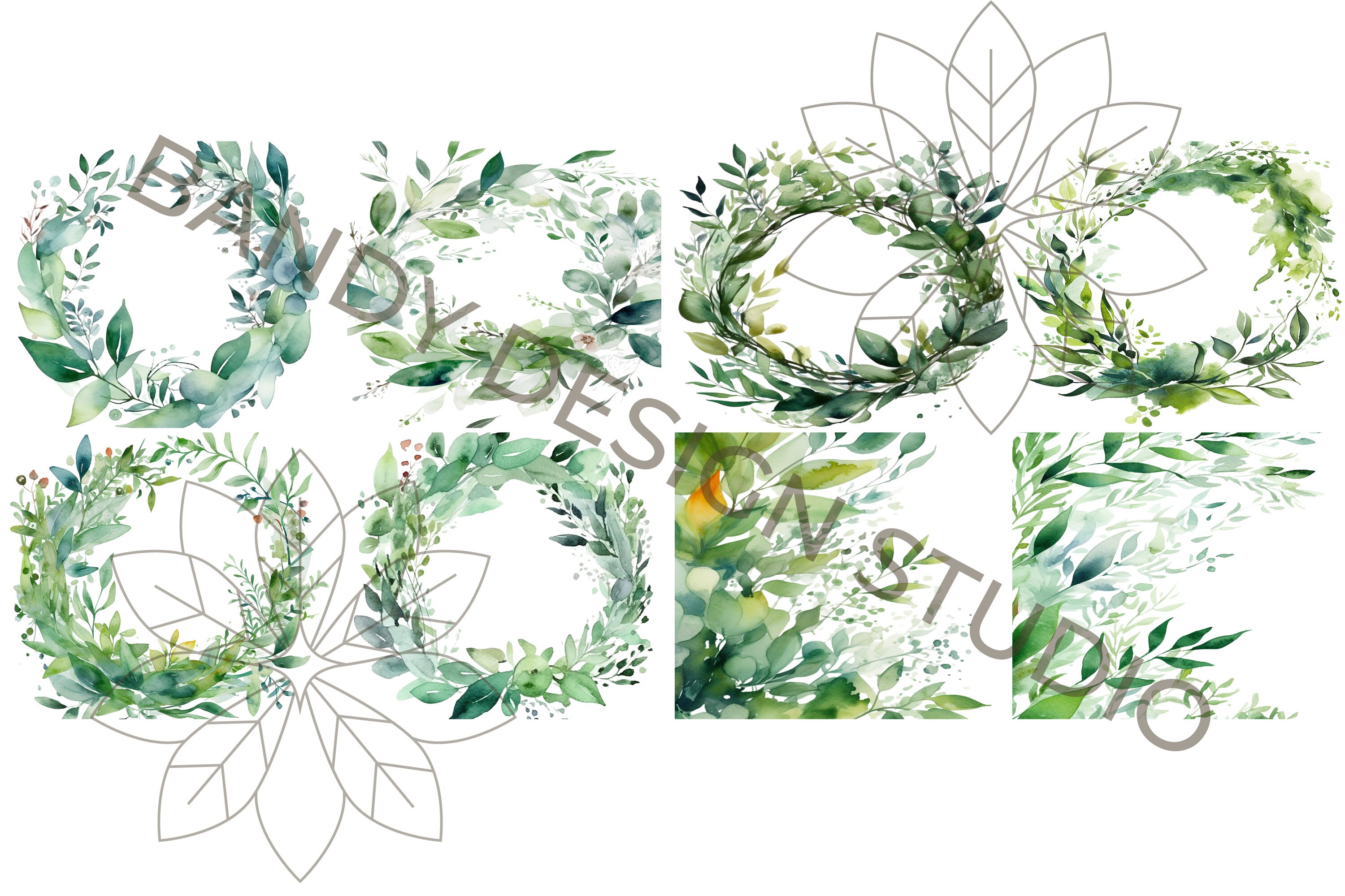 20 Foliage Watercolor Frames and Borders Botanical Greenery - Etsy