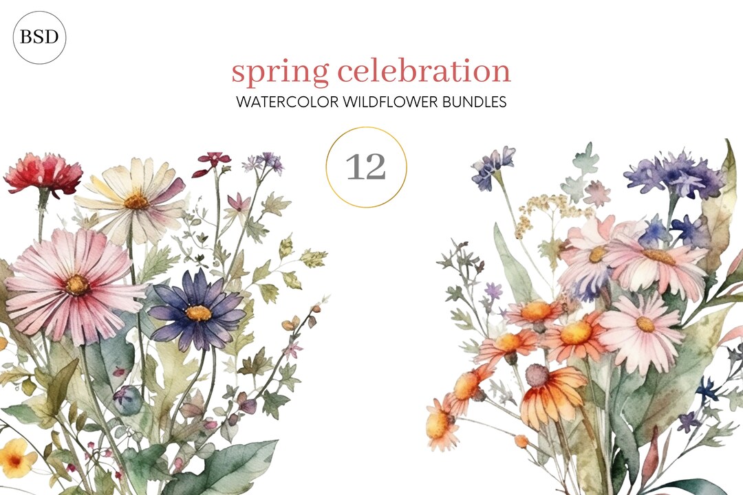 Wildflower Bundle Watercolor Clipart Botanical Wild Flower Clip Art ...