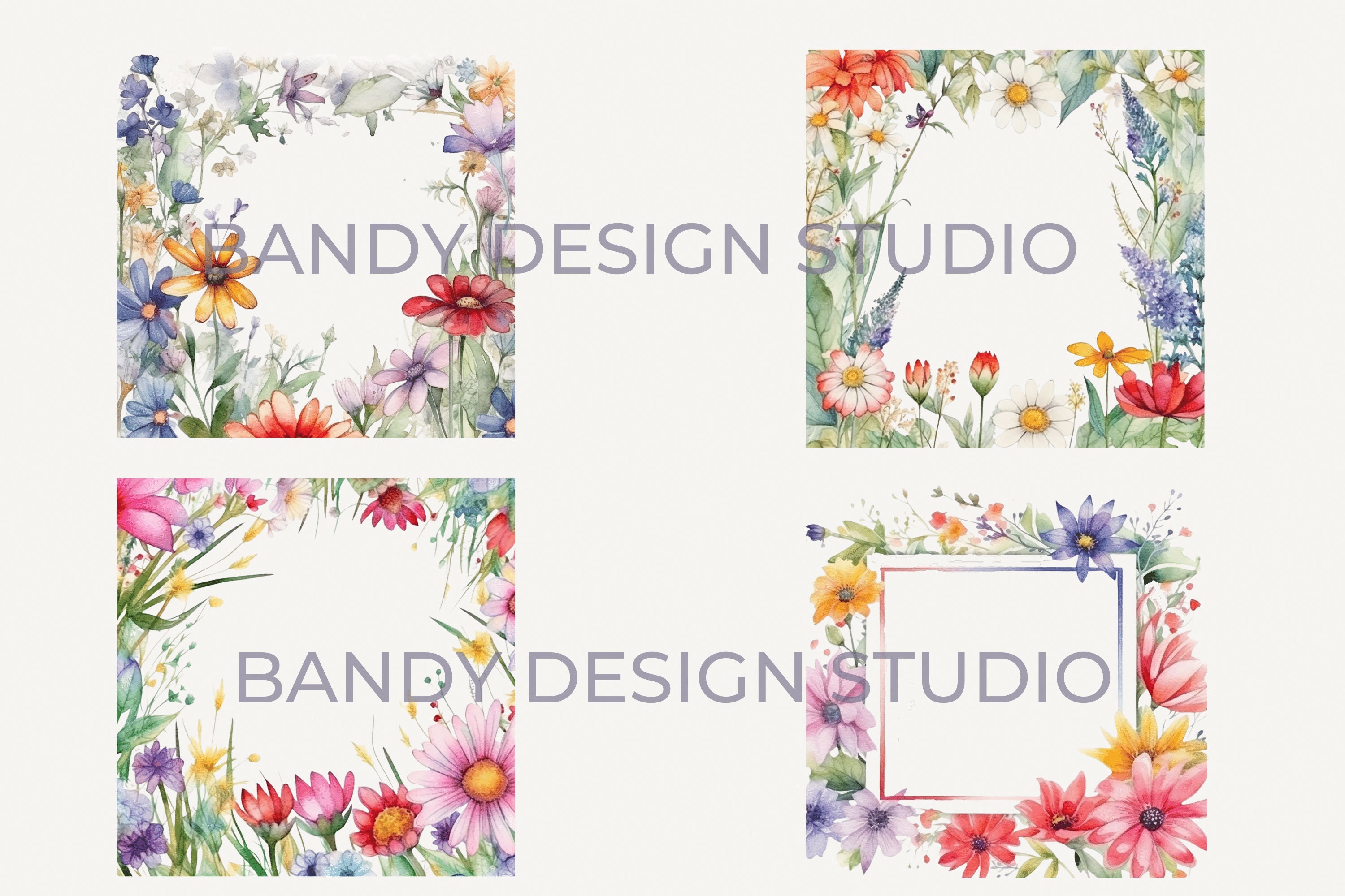 Wild Flower Watercolor Clipart Frame Botanical Wild Flowers Clip Art ...