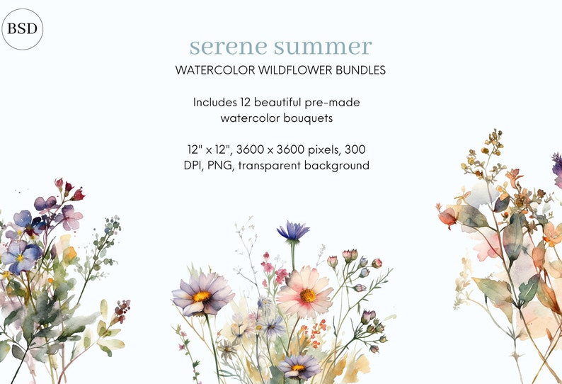 Watercolor Floral Clipart Neutral Summer Flower Clipart Serene Meadow ...