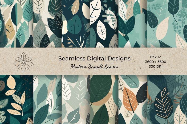 Scandi Leaf Digital Paper, Boho Seamless Pattern (digital Download) - Etsy