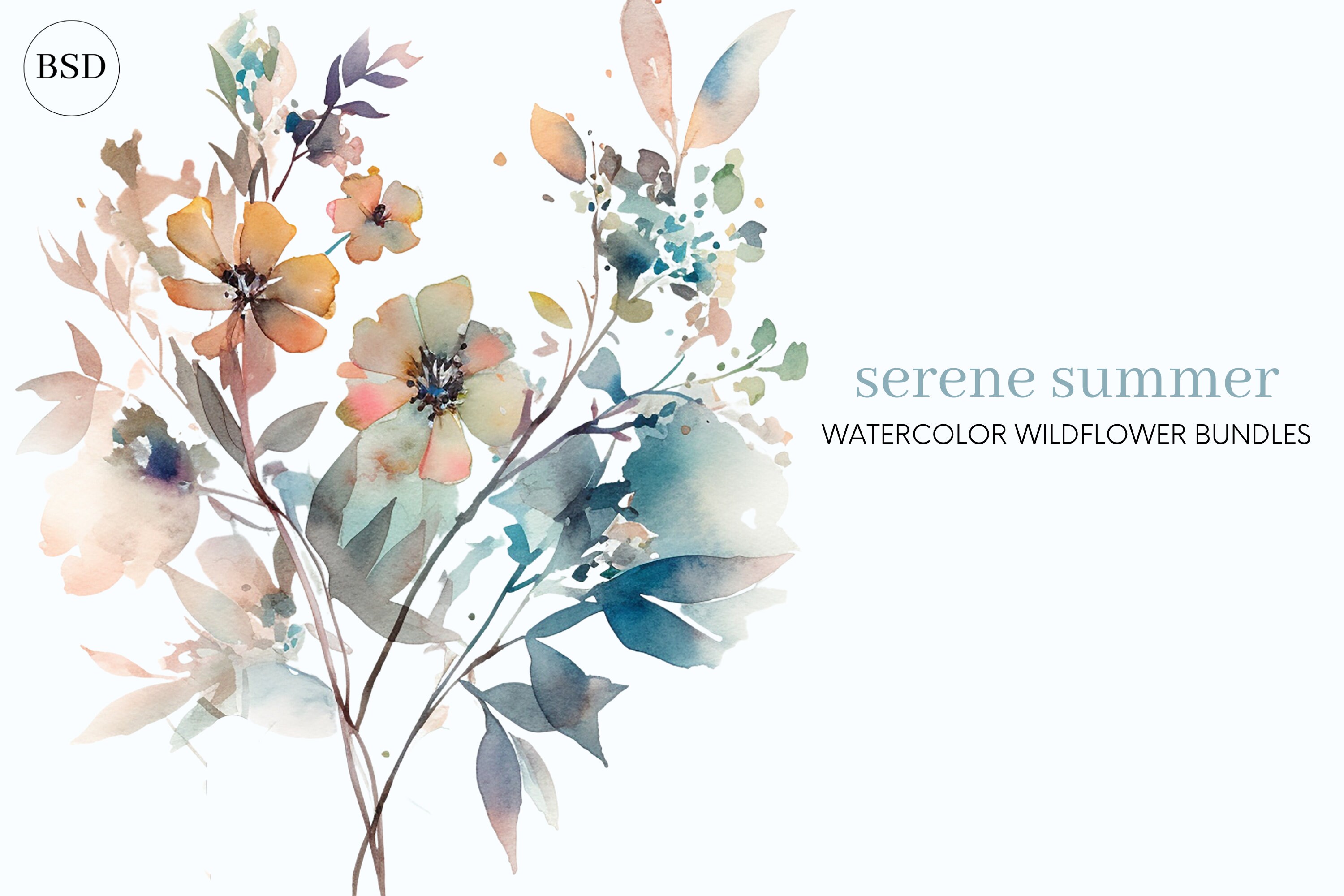 Watercolor Floral Clipart Neutral Summer Flower Clipart Serene Meadow ...