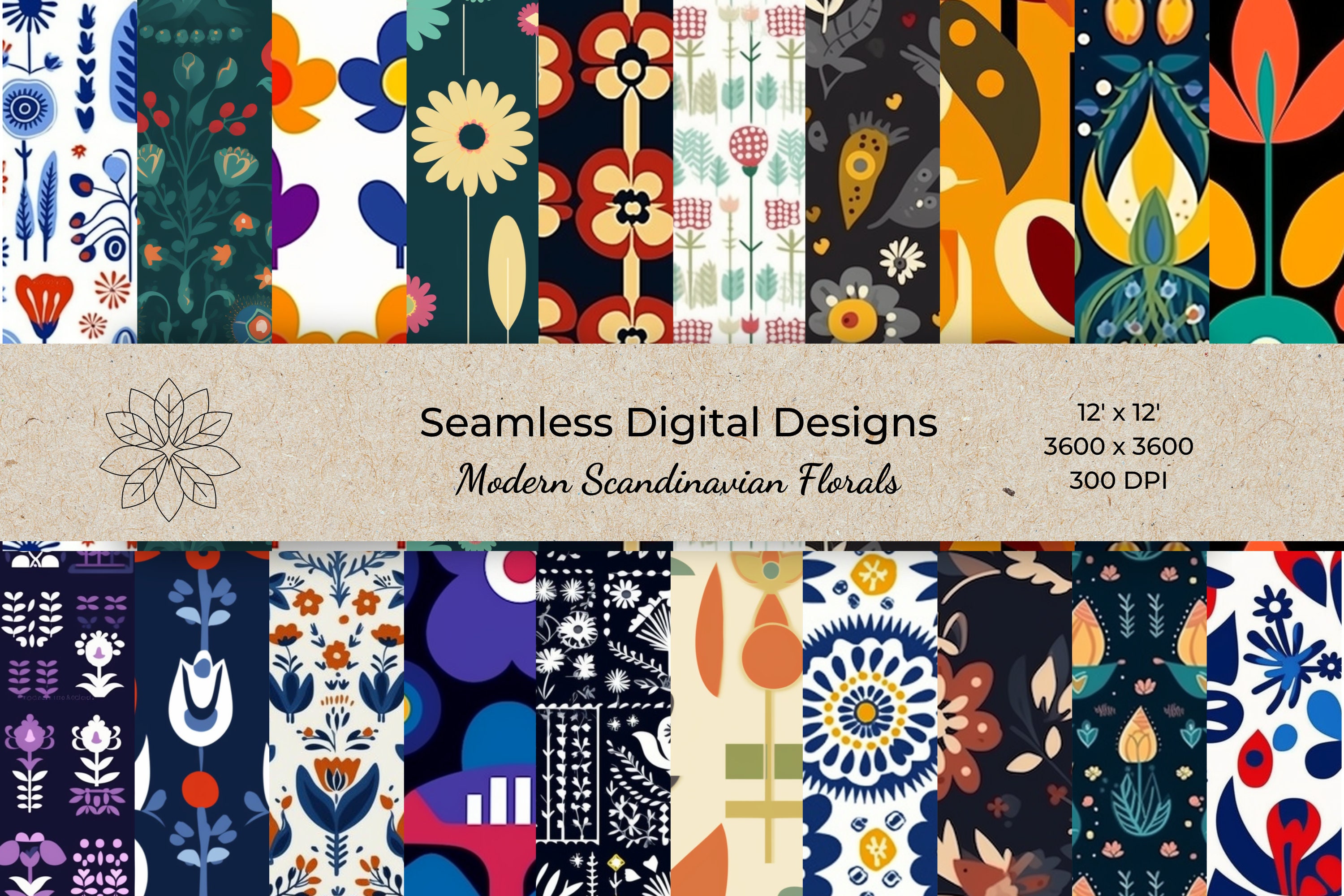 Modern Scandinavian Digital Papers Scandinavian Florals Commercial Use ...