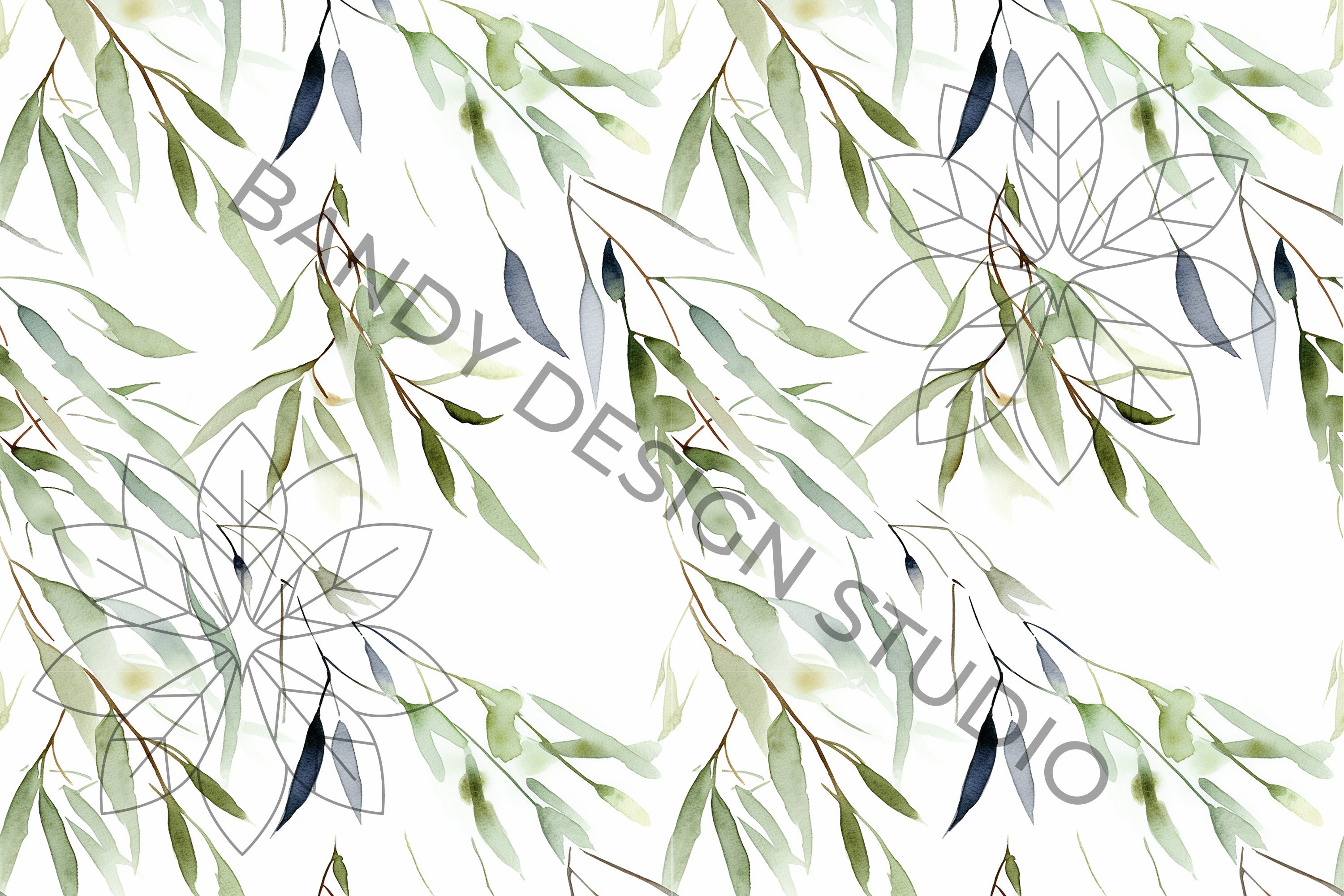 Modern Watercolor Greenery Digital Paper Muted Watercolor - Etsy