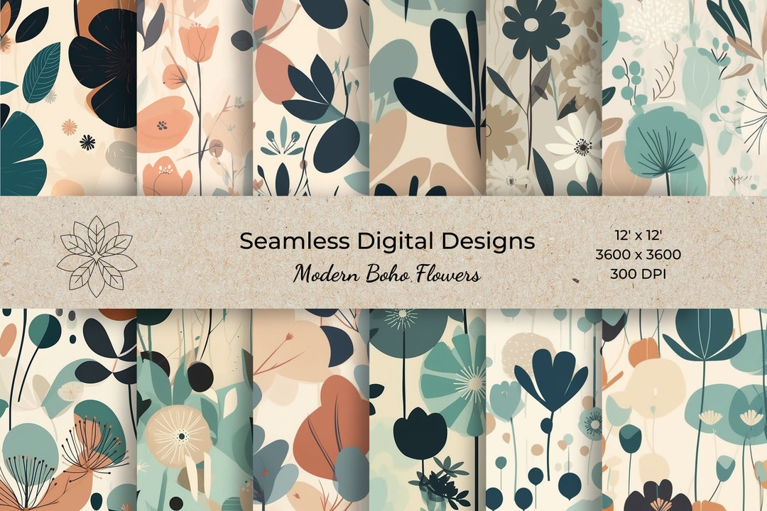 Modern Boho Flower Digital Papers Commercial Use Modern Flowers ...