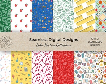 MORNING CLASS, School Education Teacher Educator Seamless Pattern ...