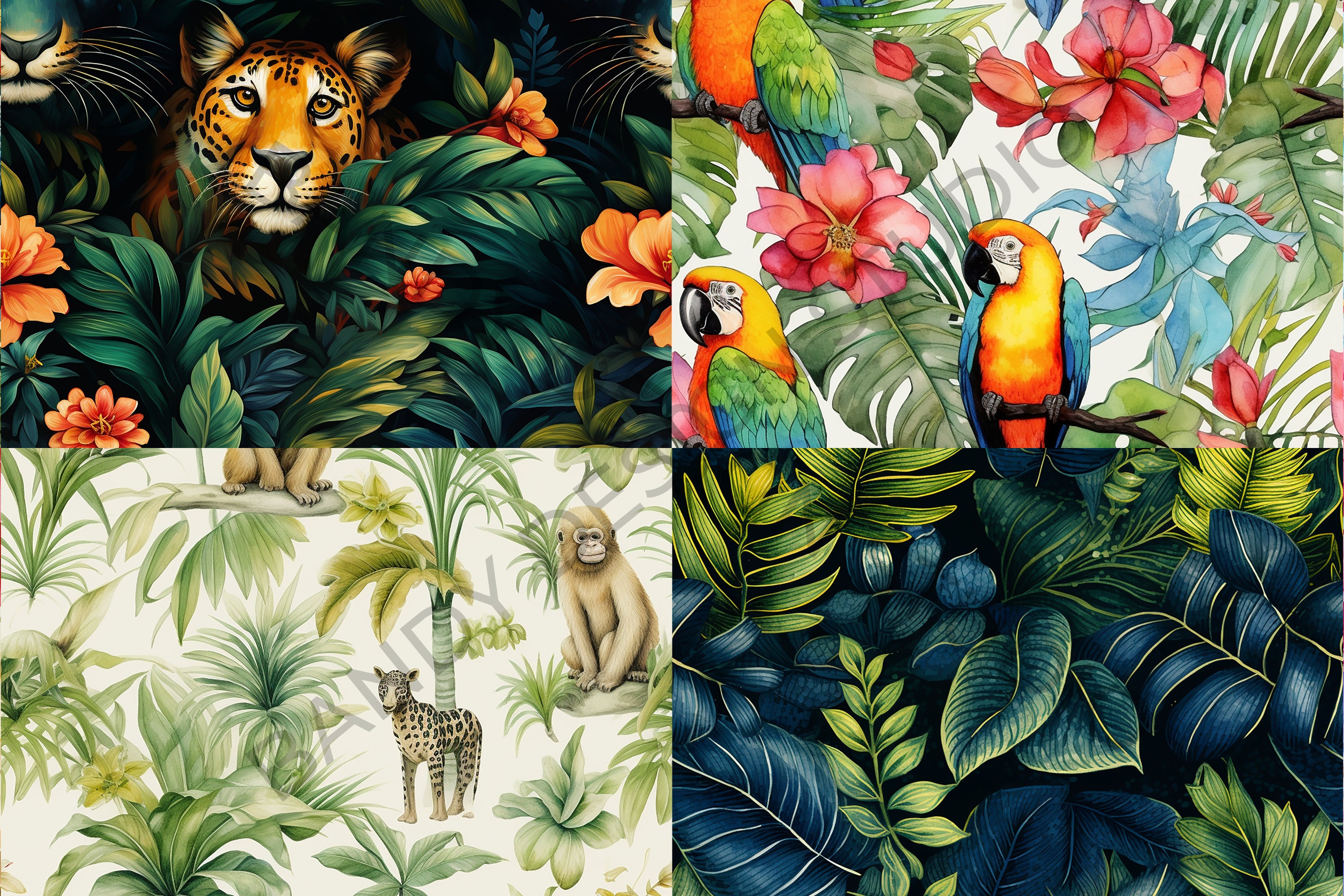 Tropical Jungle Digital Papers Wild Watercolor Scrapbook Papers ...