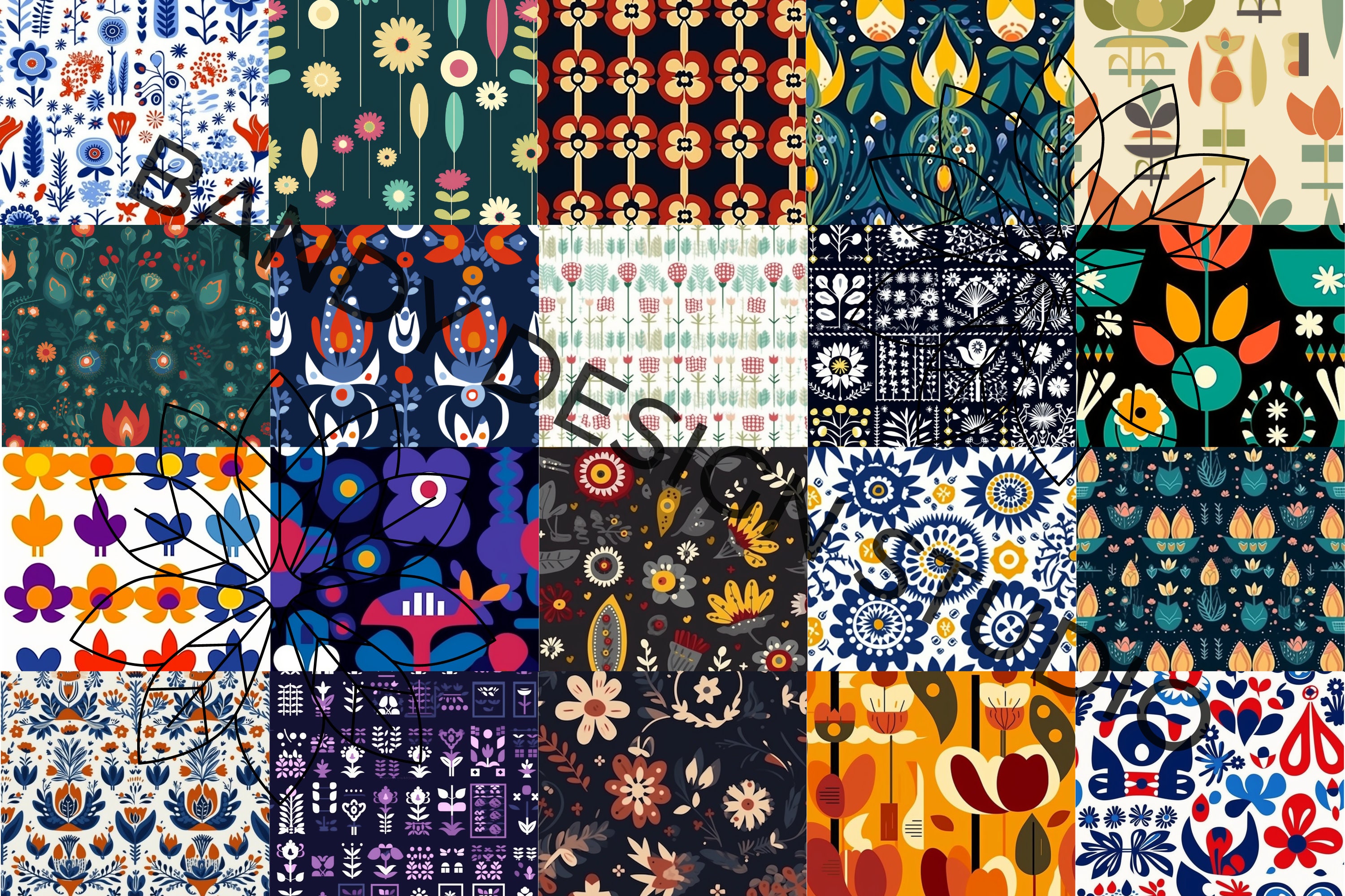 Modern Scandinavian Digital Papers Scandinavian Florals Commercial Use ...