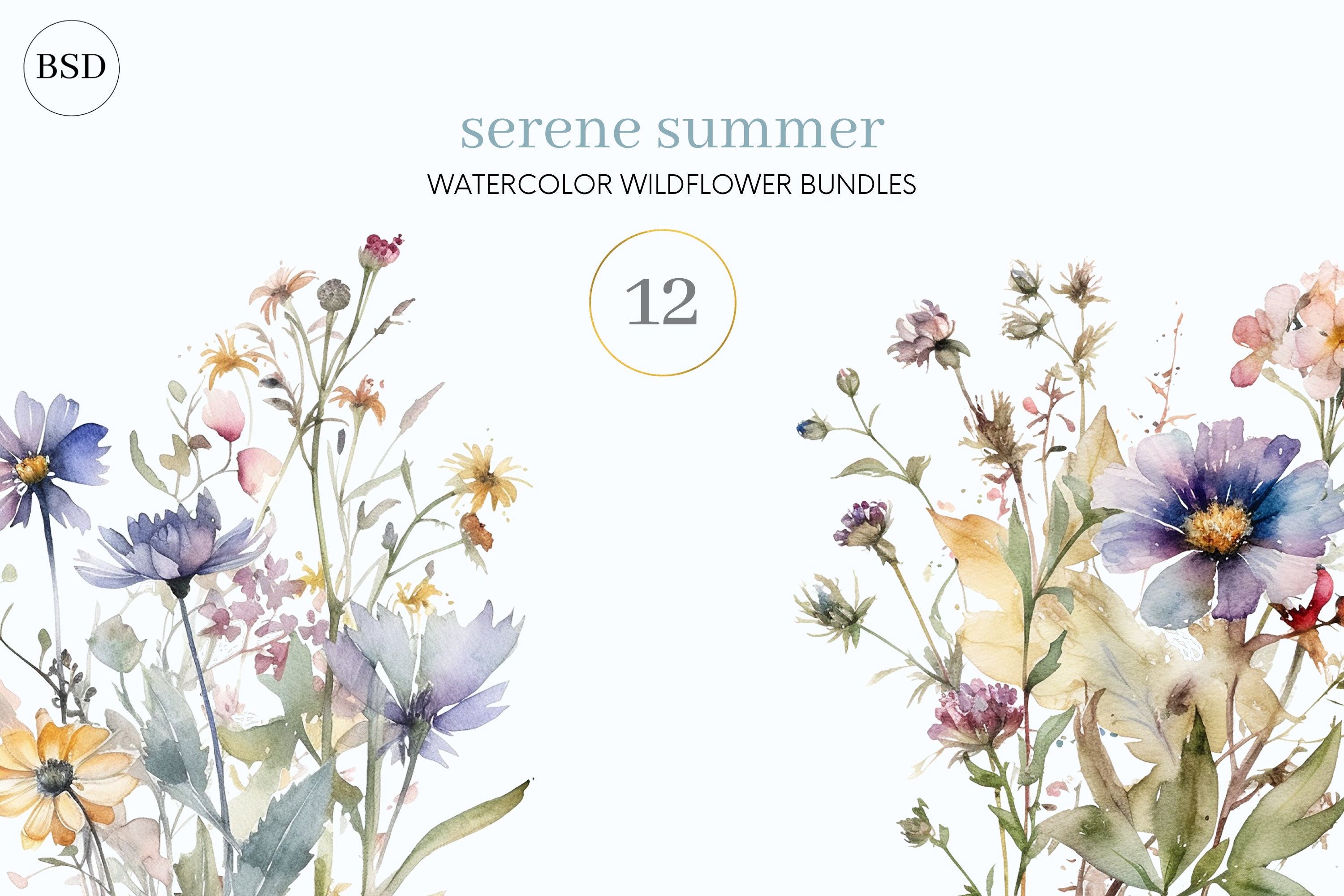Watercolor Floral Clipart Neutral Summer Flower Clipart Serene Meadow ...