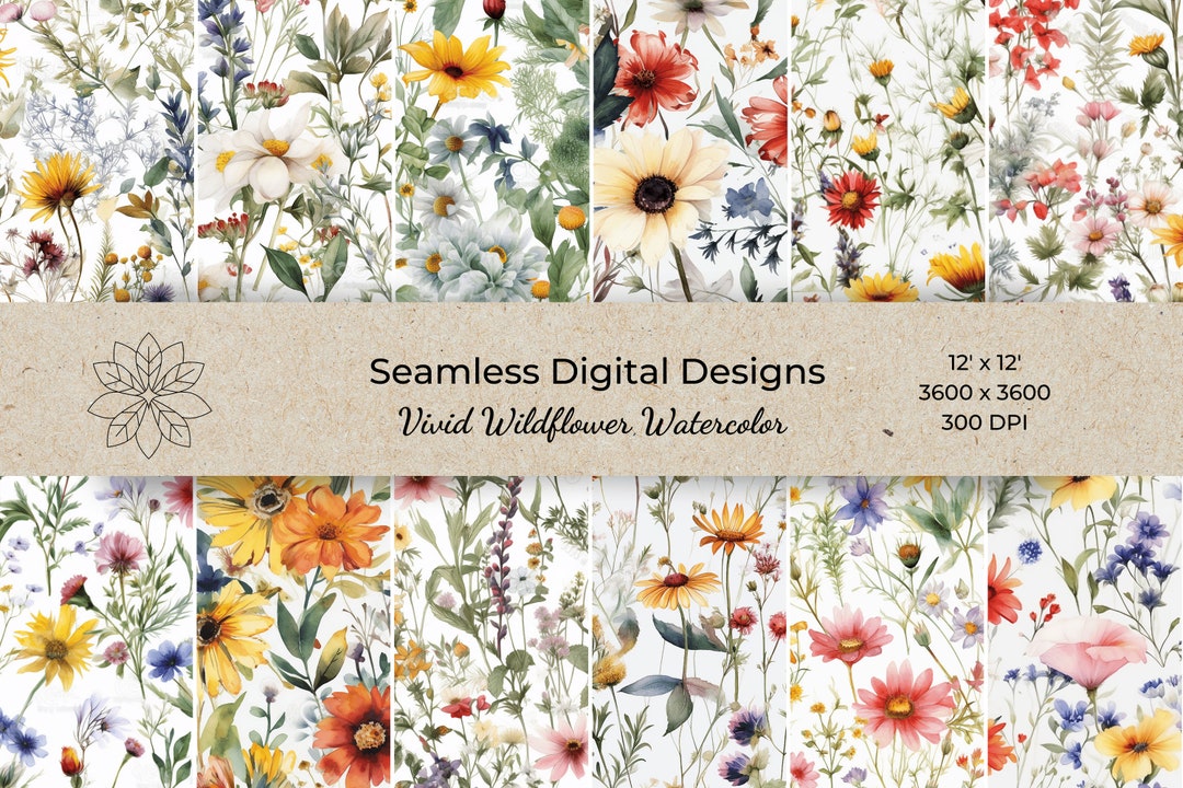 Vivid Wildflower Watercolor Digital Papers Painted PNG Flowers - Etsy