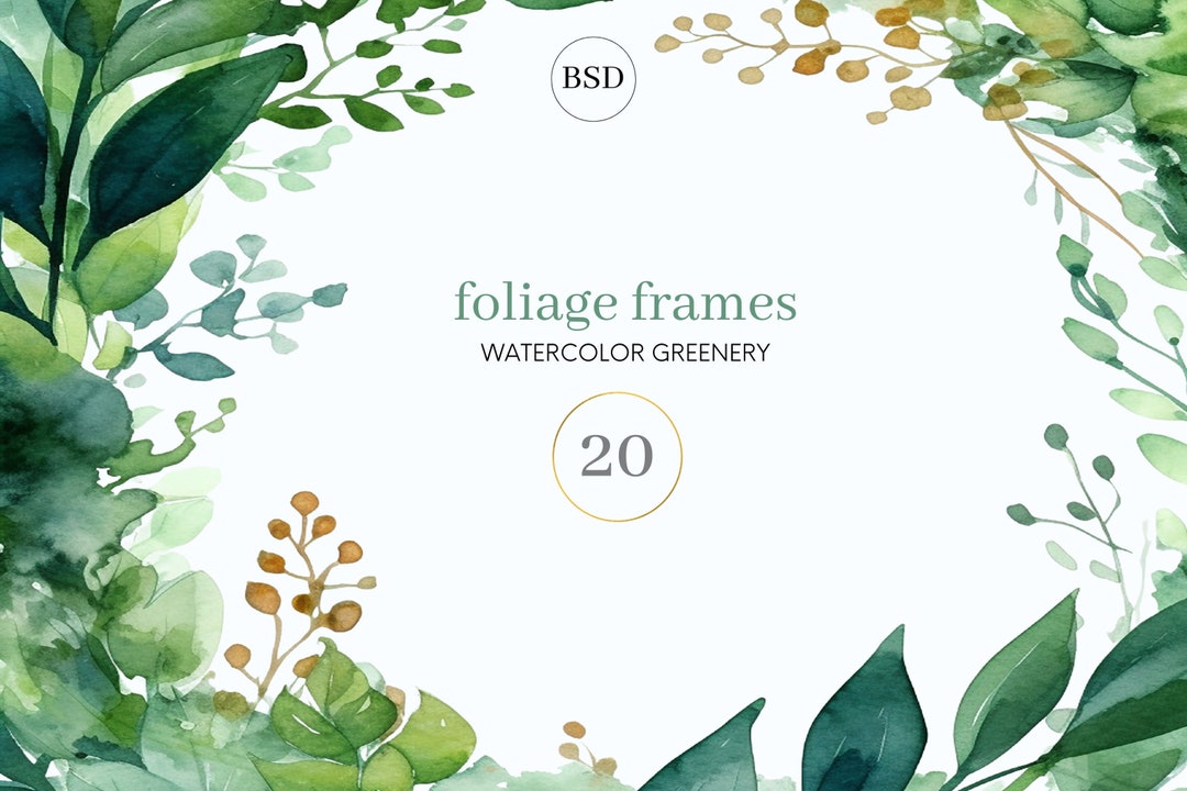 20 Foliage Watercolor Frames and Borders Botanical Greenery - Etsy