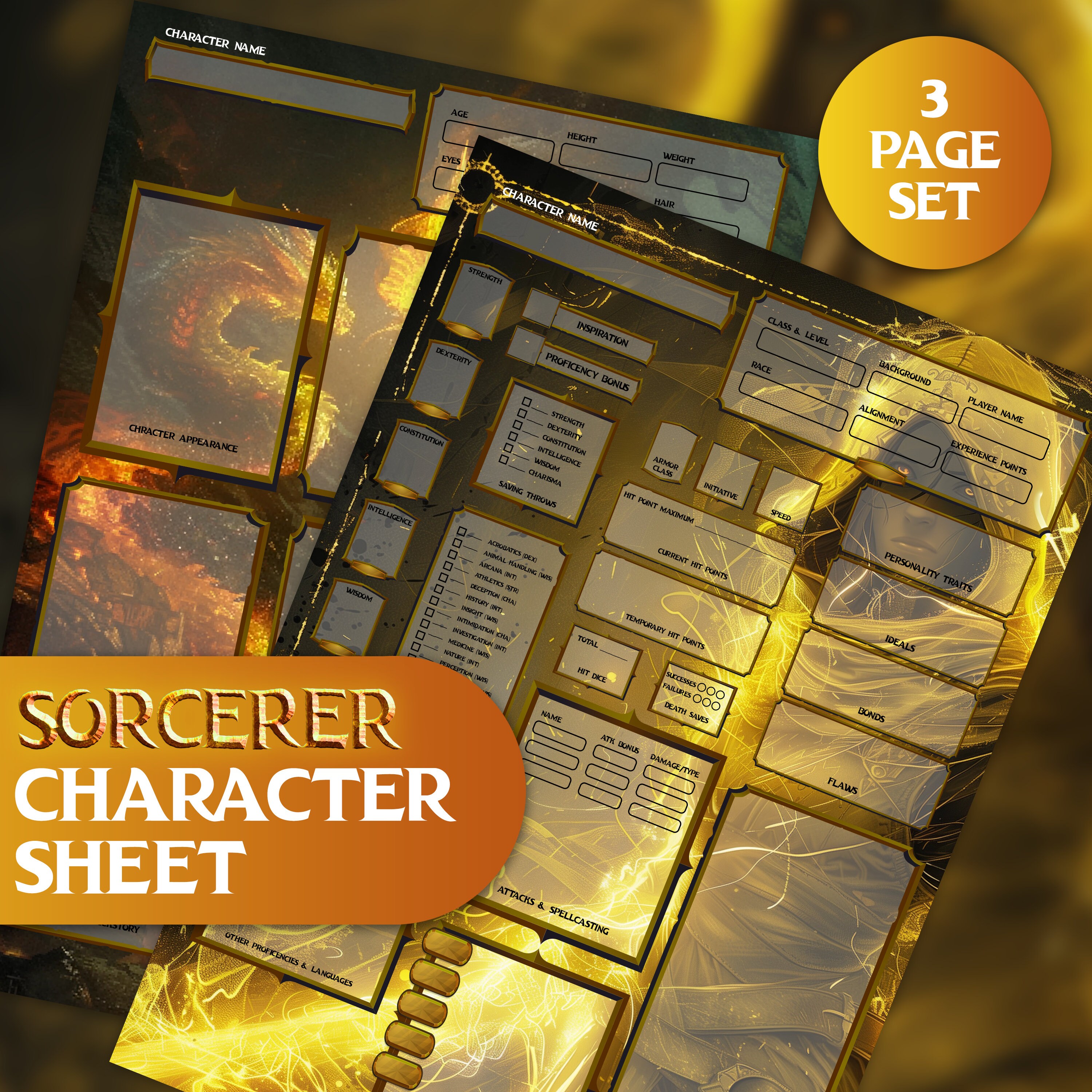 D&D 5e Character Sheet PDF Bundle – 5 Magic-themed Sheets | Wizard ...