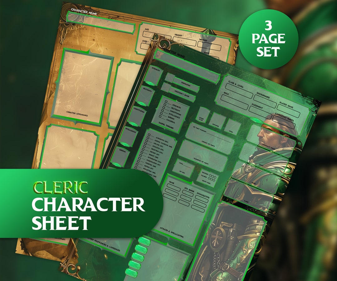 Dnd 5E Cleric Character Sheet Digital Download, Dungeons and Dragons ...