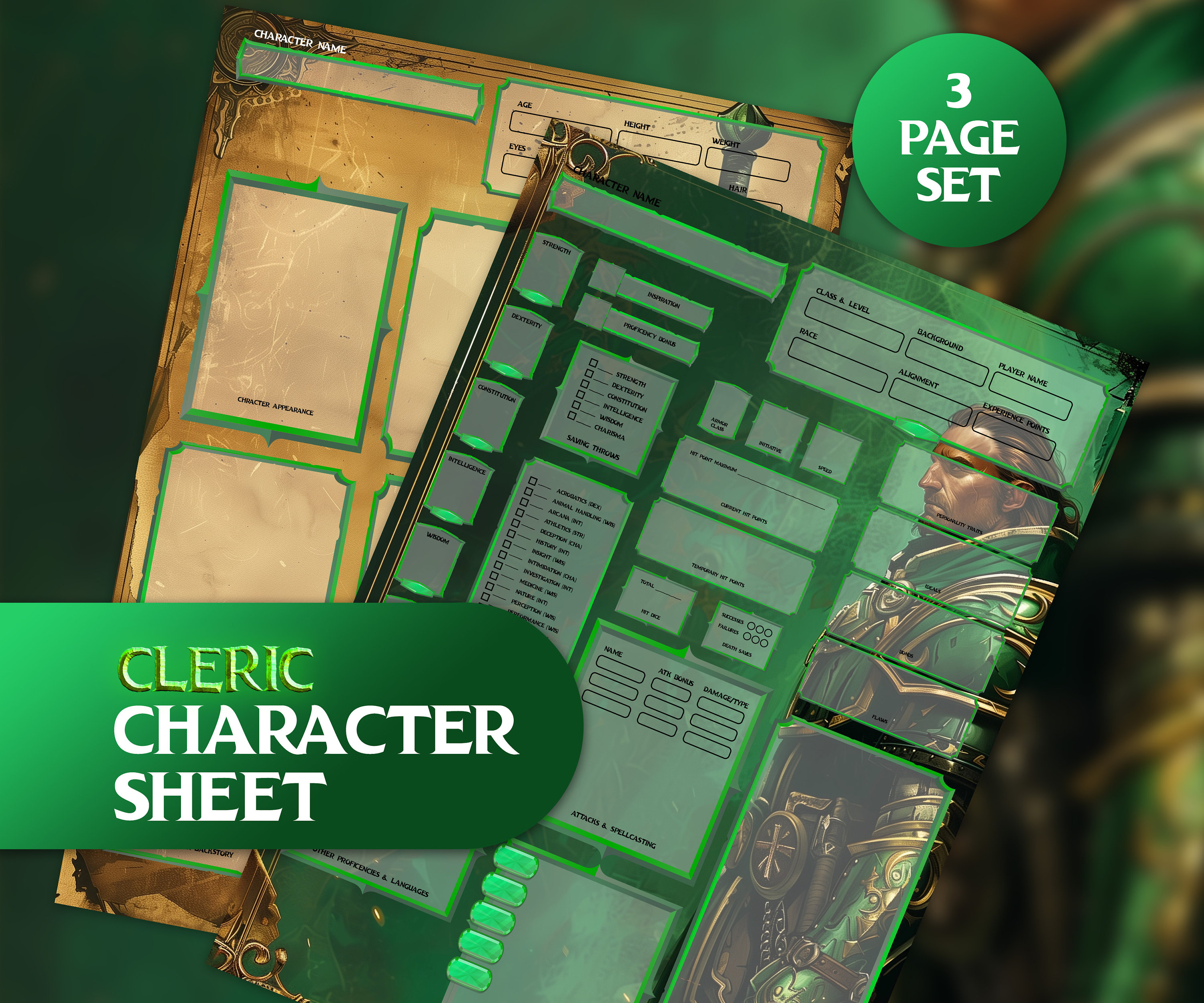 Dnd 5E Cleric Character Sheet Digital Download, Dungeons and Dragons ...