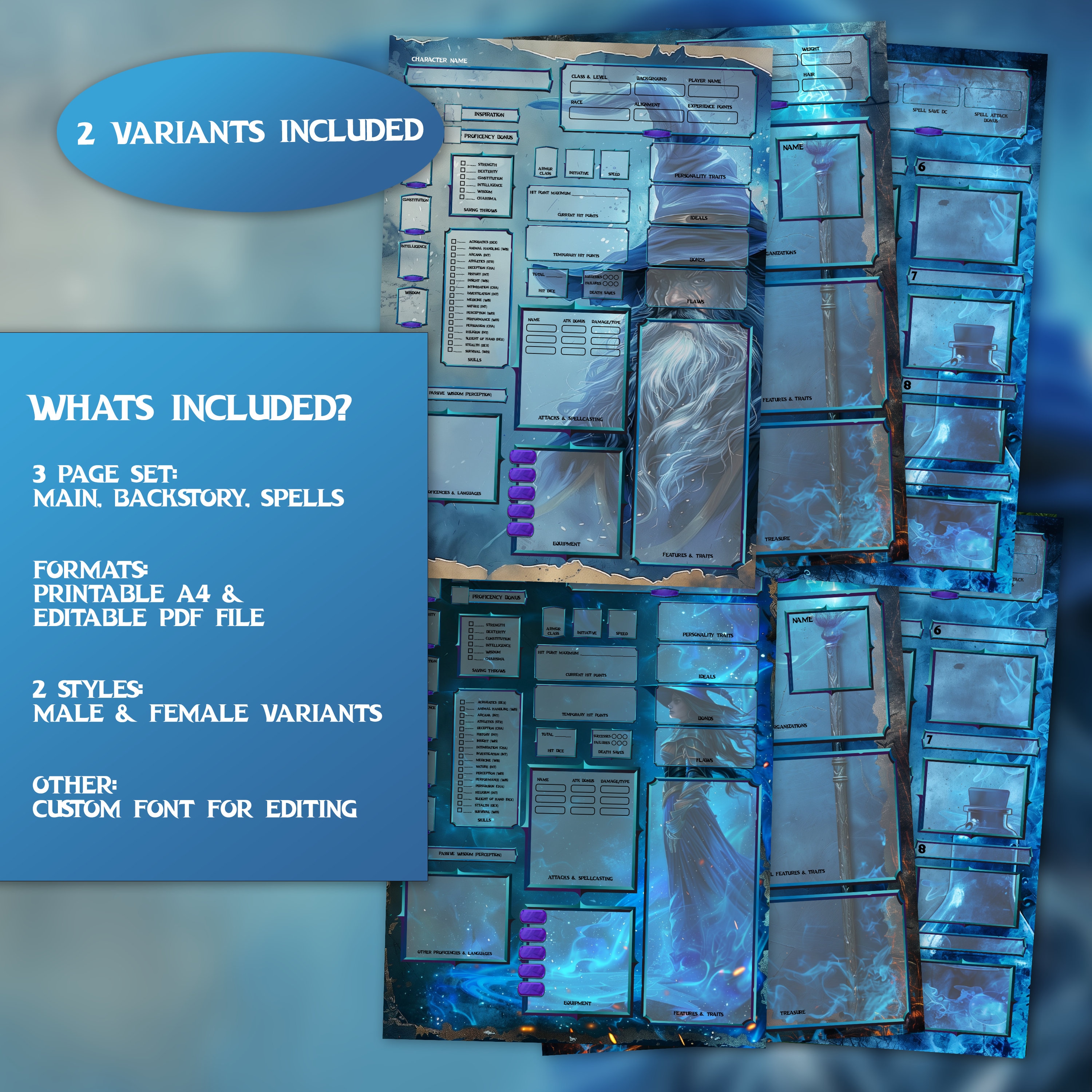 Dnd 5E Wizard Character Sheet Digital Download, Dungeons and Dragons ...