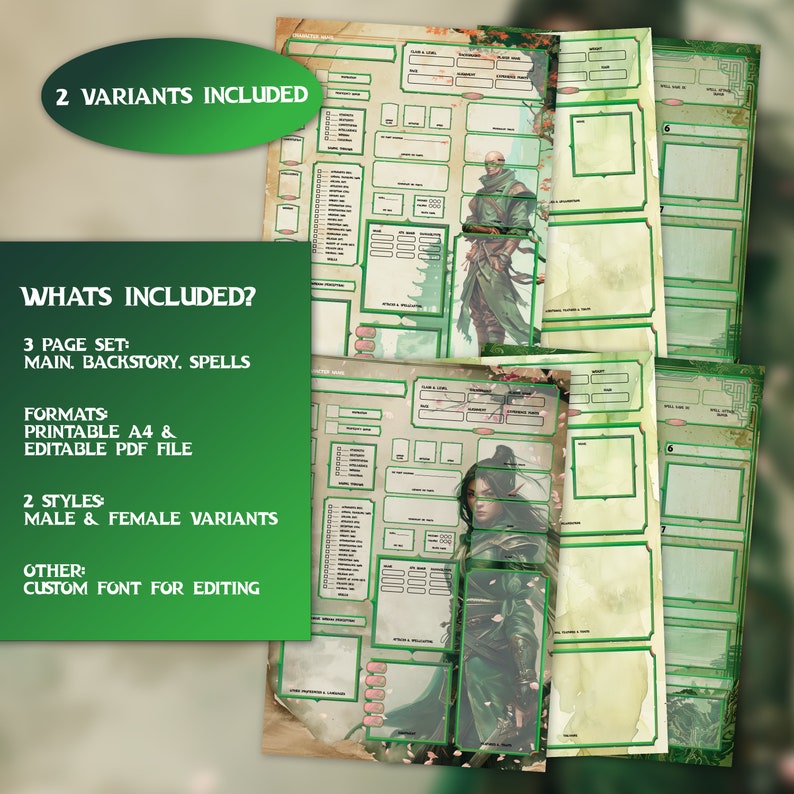 Dnd 5E Monk Character Sheet Digital Download, Dungeons and Dragons RPG ...