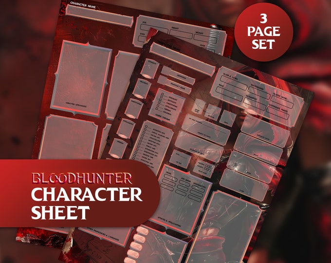 D&D 5e Character Sheet PDF – Blood Hunter-themed Design | Fillable ...