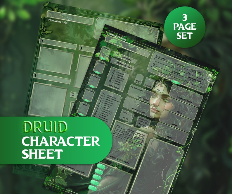 D&D 5e Character Sheet PDF – Druid-themed Design | Fillable, Printable ...