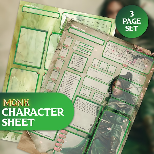 Dnd Monk Character Sheet - Etsy