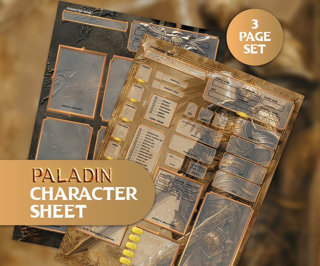 Dnd 5E Paladin Character Sheet Digital Download, Dungeons and Dragons ...