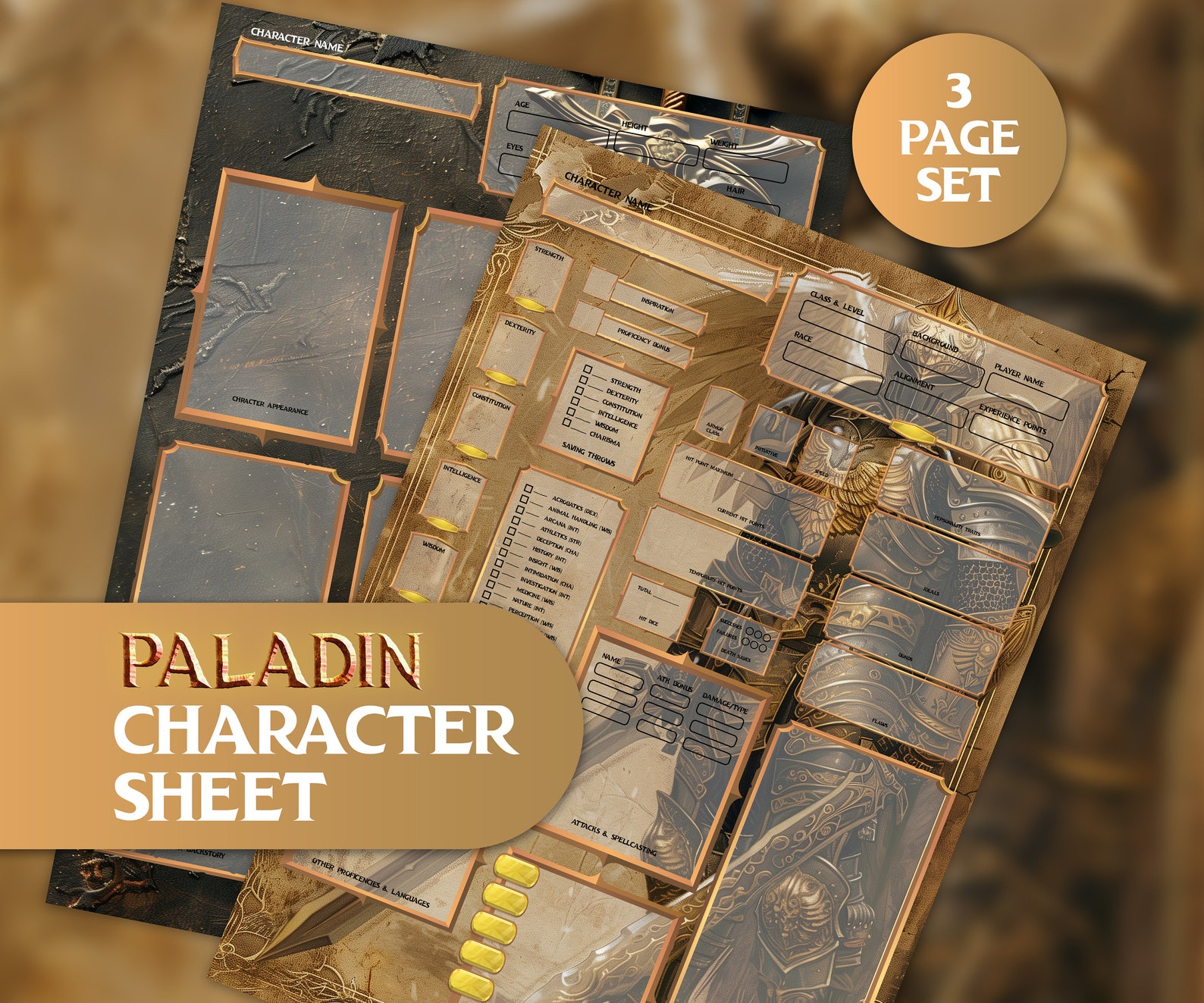 Dnd 5E Paladin Character Sheet Digital Download, Dungeons and Dragons ...