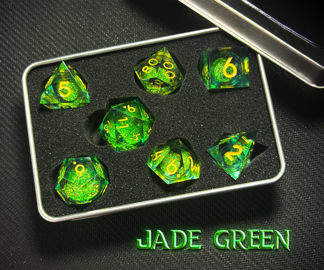 Quicksand Jade Green Dice, Liquid Core Dnd Dice, Handmade Liquid Core ...