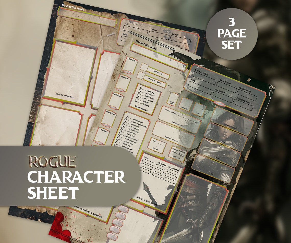 Dnd 5E Rogue Character Sheet Digital Download, Dungeons and Dragons RPG ...