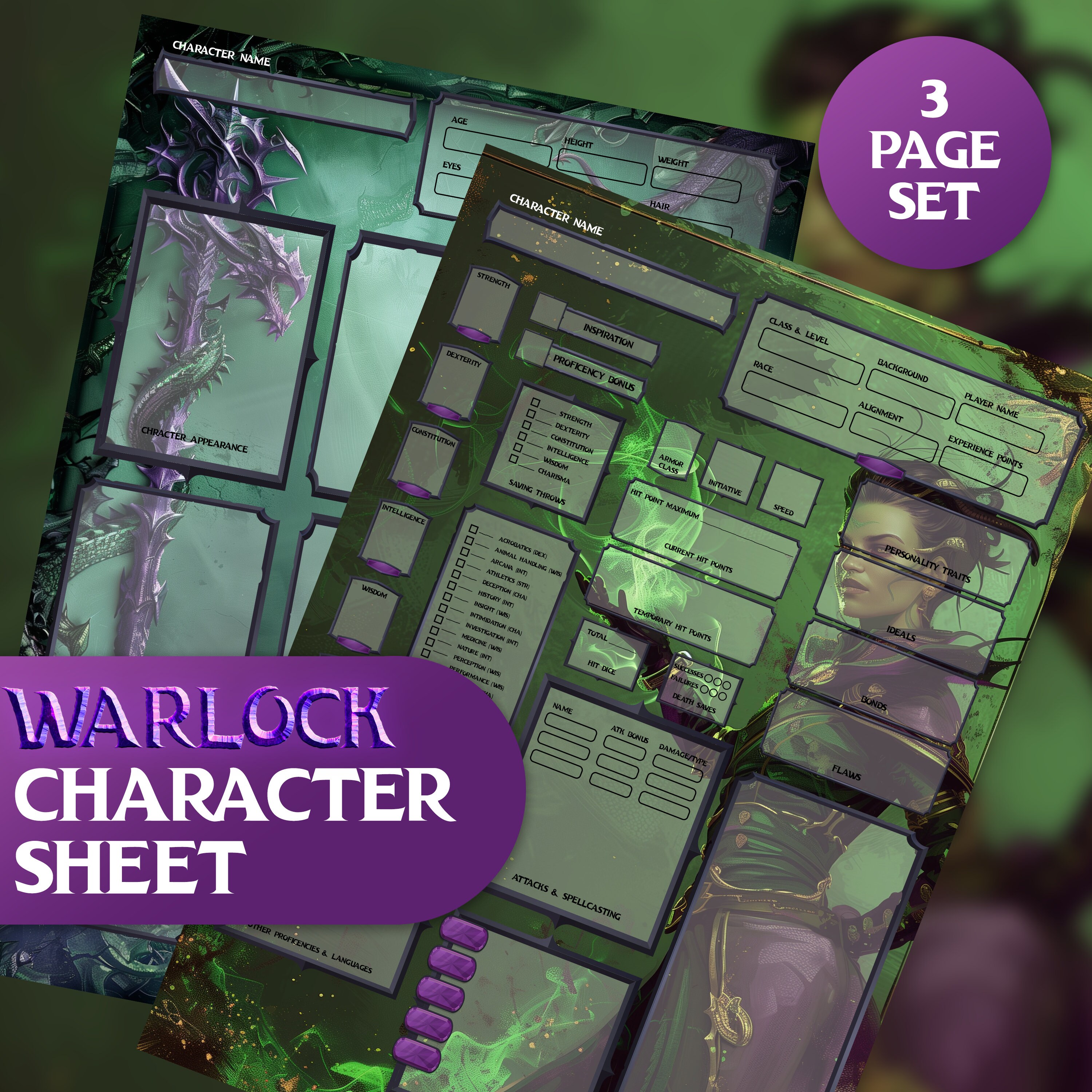 D&D 5e Character Sheet PDF Bundle – 5 Magic-themed Sheets | Wizard ...