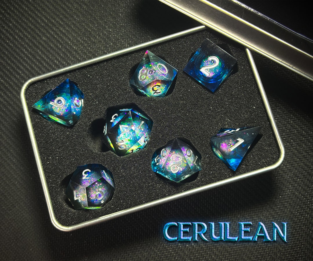 Quicksand Cerulean Liquid Core Dice Set: Sharp Edge Resin Dnd Dice - Etsy