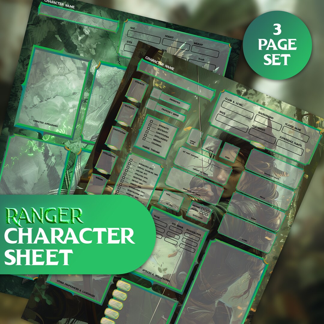 Dnd 5E Ranger Character Sheet Digital Download, Dungeons and Dragons ...