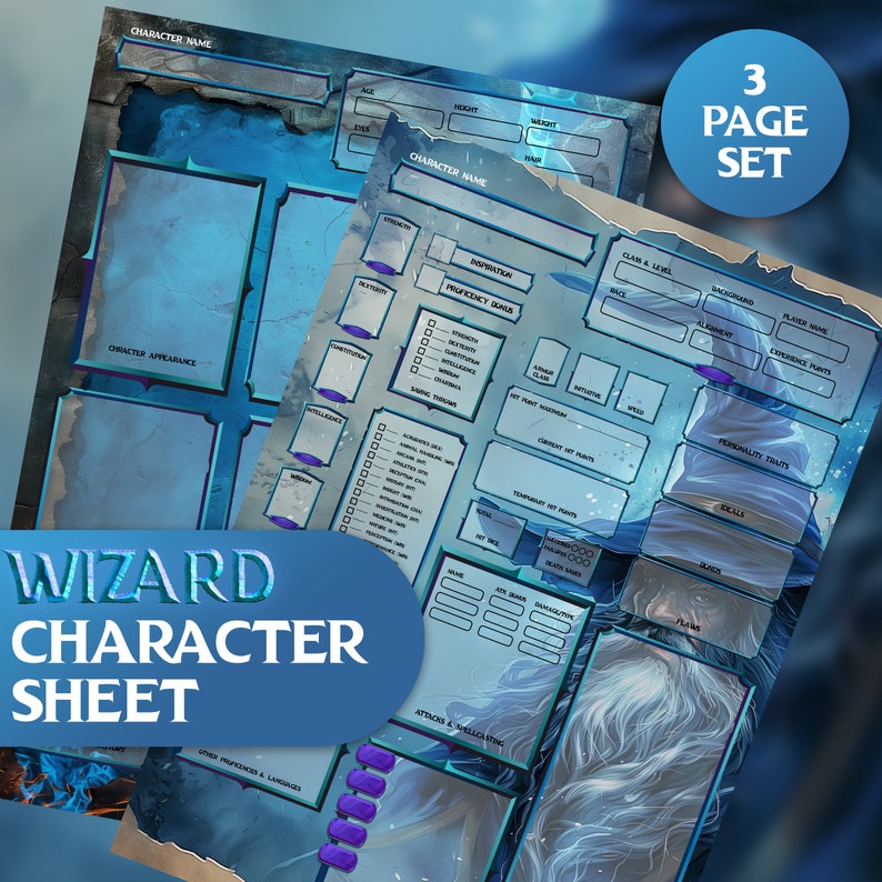 D&D 5e Character Sheet PDF Bundle – 5 Magic-themed Sheets | Wizard ...