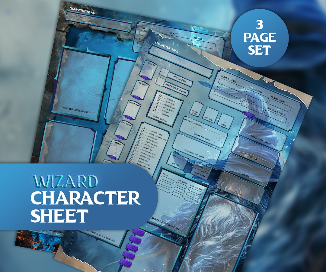 Dnd 5E Wizard Character Sheet Digital Download, Dungeons and Dragons ...