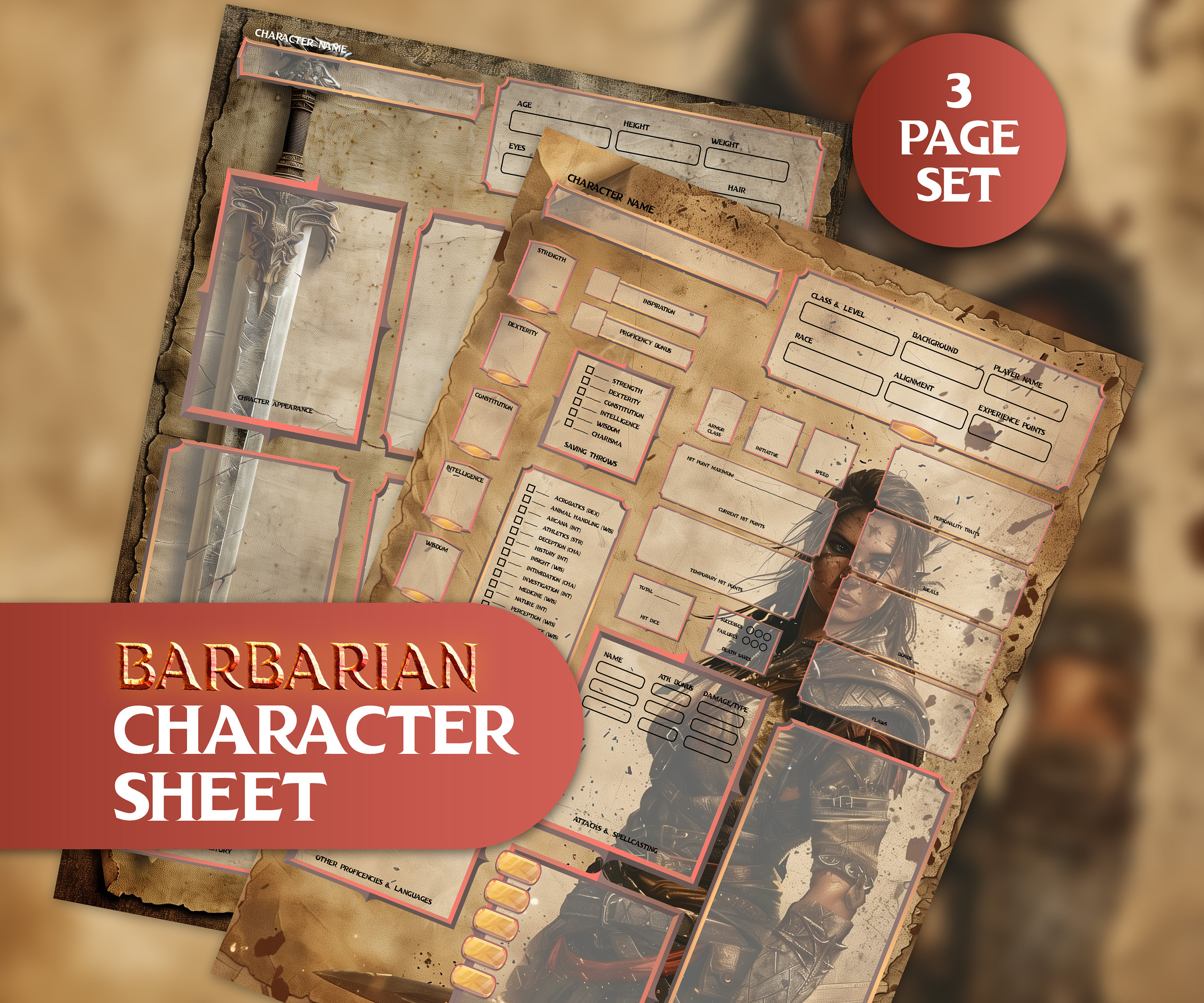 Dnd 5E Barbarian Character Sheet Digital Download, Dungeons and Dragons ...