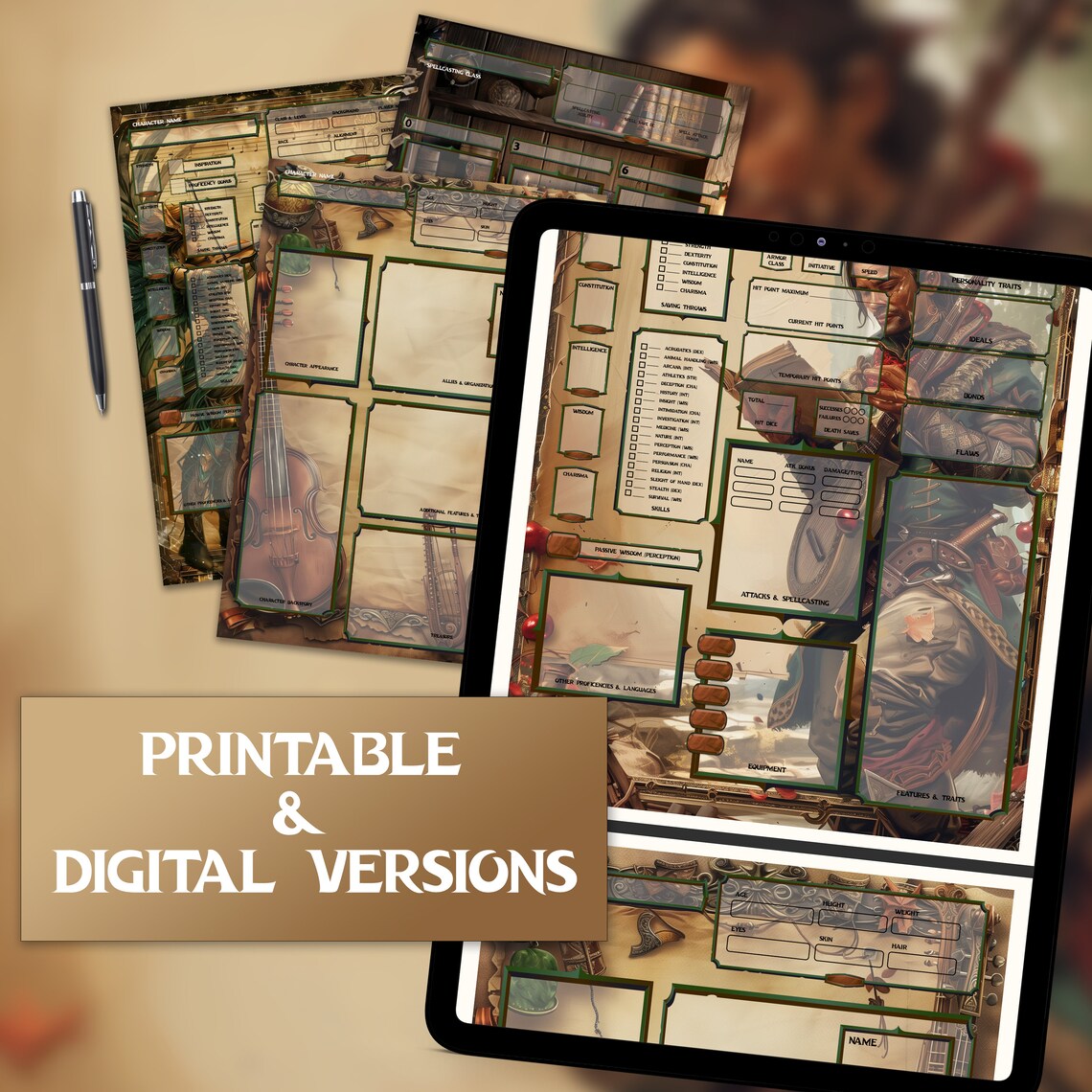 Dnd 5E Bard Character Sheet Digital Download, Dungeons and Dragons RPG ...