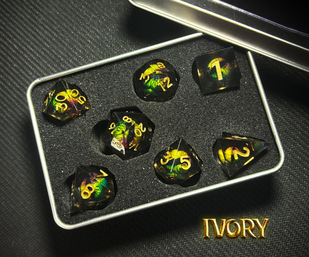 Dragon's Eye Ivory Clear Dice, Liquid Core Dnd Dice, Handmade Liquid ...