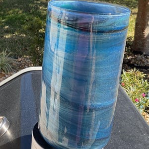 Hand Painted Geode Style Larger Vase Study in Blues Hand Painted, Mica ...